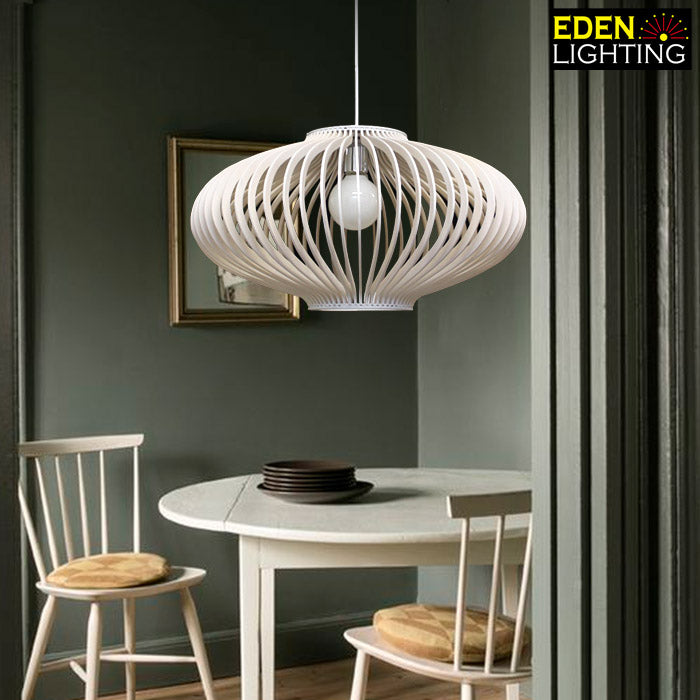 Wooden Pendant light White P4-580mm – Eden Lighting